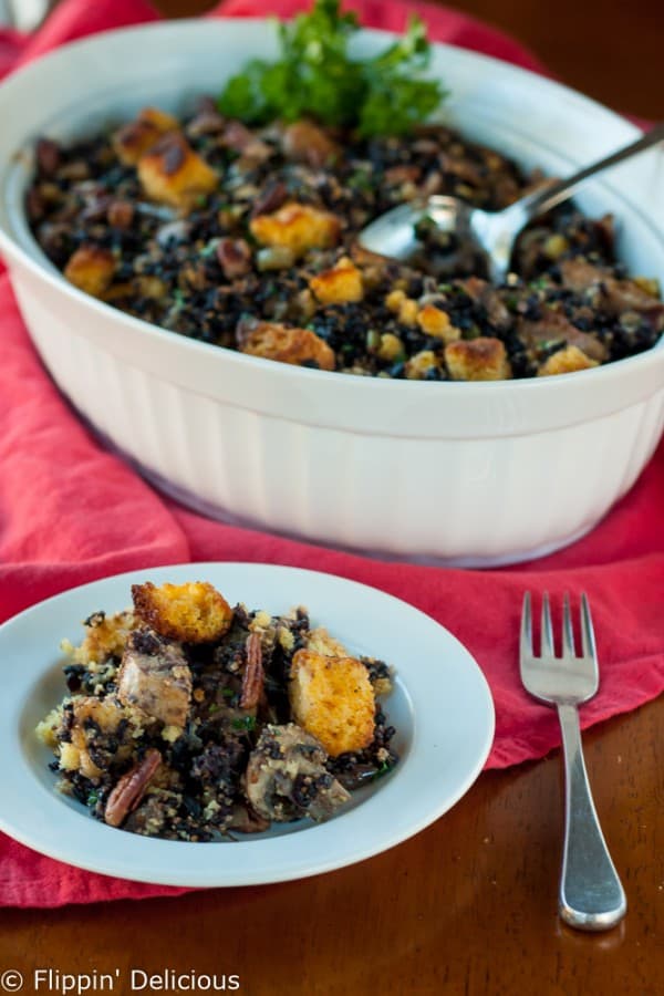 Gluten Free Cornbread Dressing with wild rice, sausage, & pecans ...