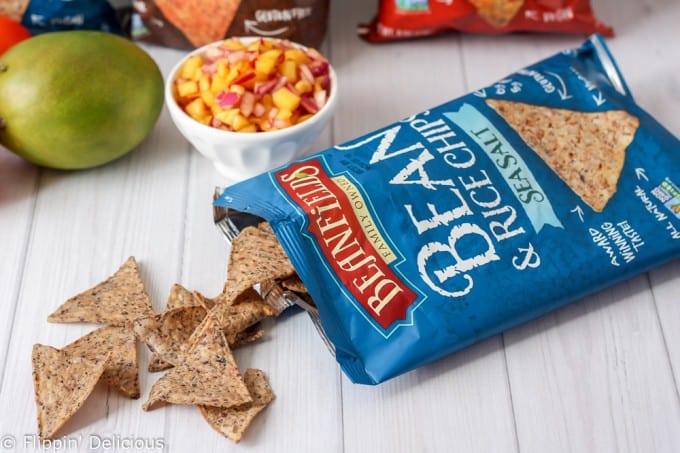 Chipotle Mango Salsa with Vegan Nachos - Flippin' Delicious